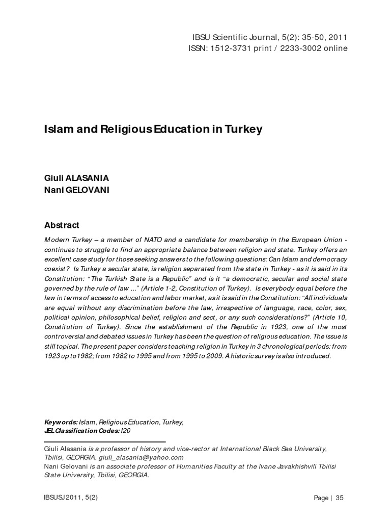 Islam and Religious Education in Turkey | PDF | Secularism | Curriculum