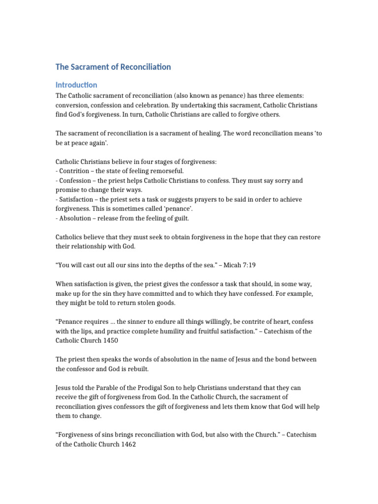 The Sacrament of Reconciliation | PDF | Penance | Confession (Religion)