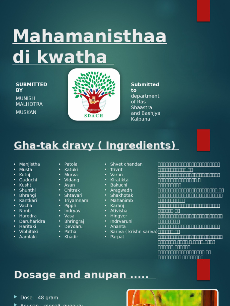 Maha Manjisthadi Kwatha Overview | PDF | Polyphenol | Medical Specialties
