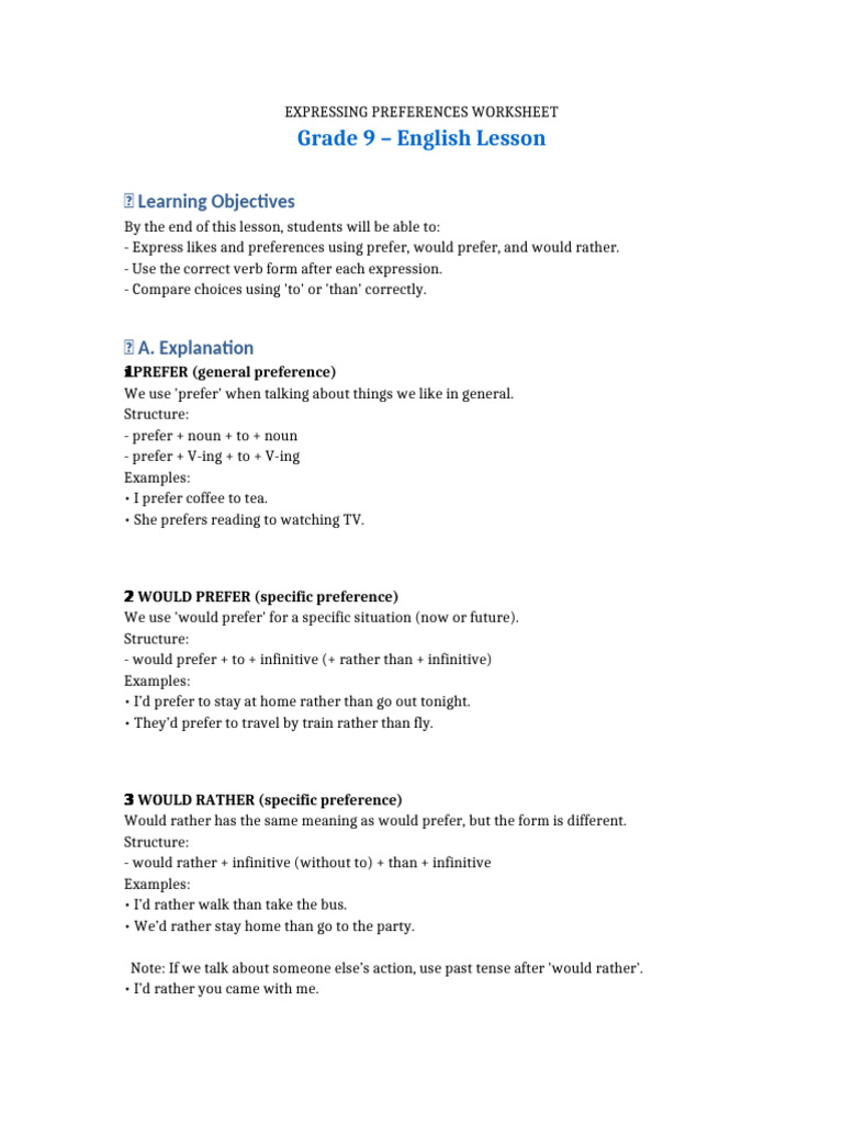 Expressing Preferences in English | PDF | Verb | Linguistic Typology