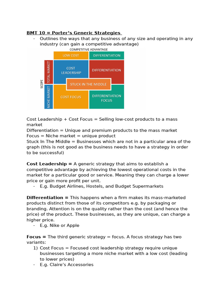 Understanding Porter's Generic Strategies | PDF