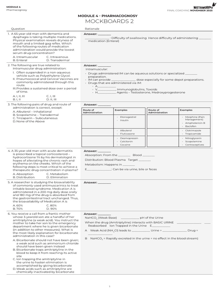 2025 November - Mockboards 2 - RATIONALE - M4-2 | PDF | Acetylcholine | Medicinal Chemistry