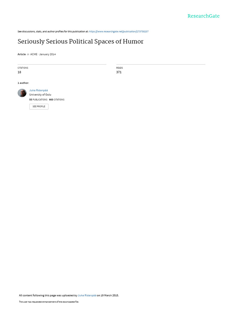 Seriously Serious - Political Spaces of Humor - Ridanp | PDF | Humour ...