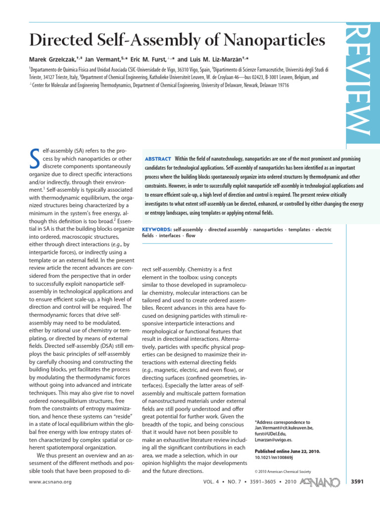 Directed Self-Assembly of Nanoparticles | PDF | Self Assembly ...