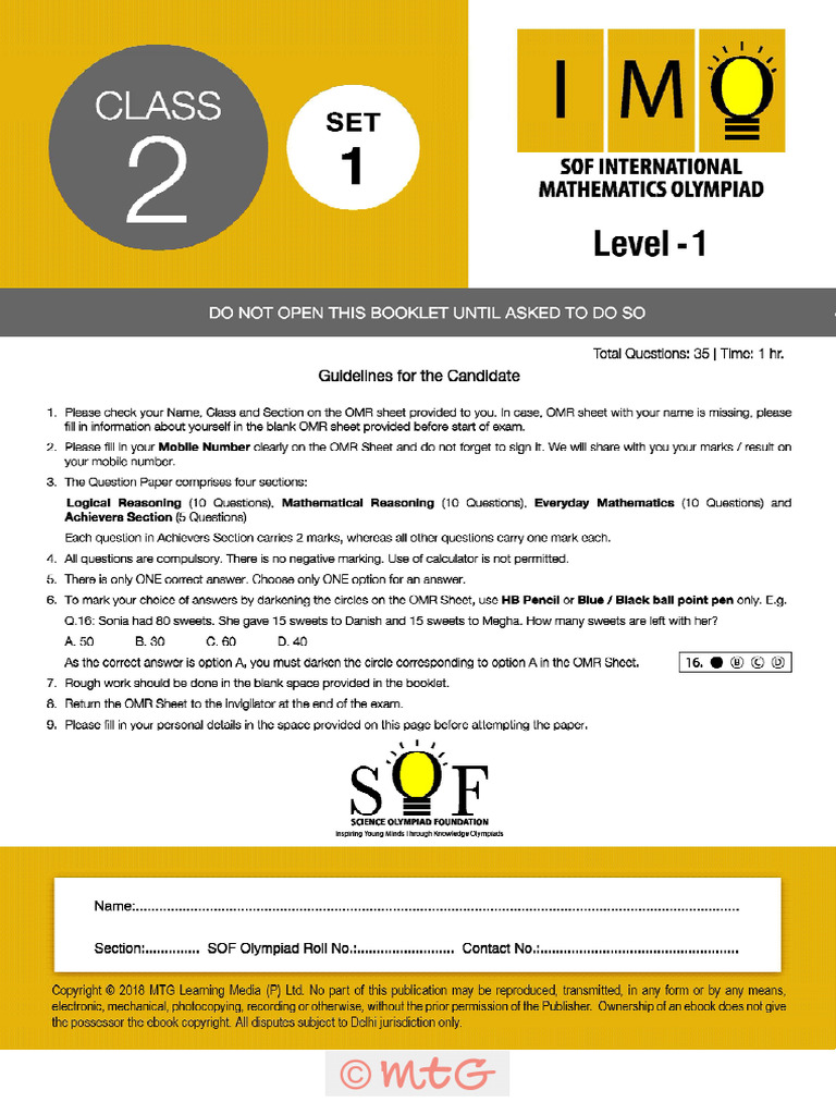 Imo Level1 Class 2 Set 1 | PDF