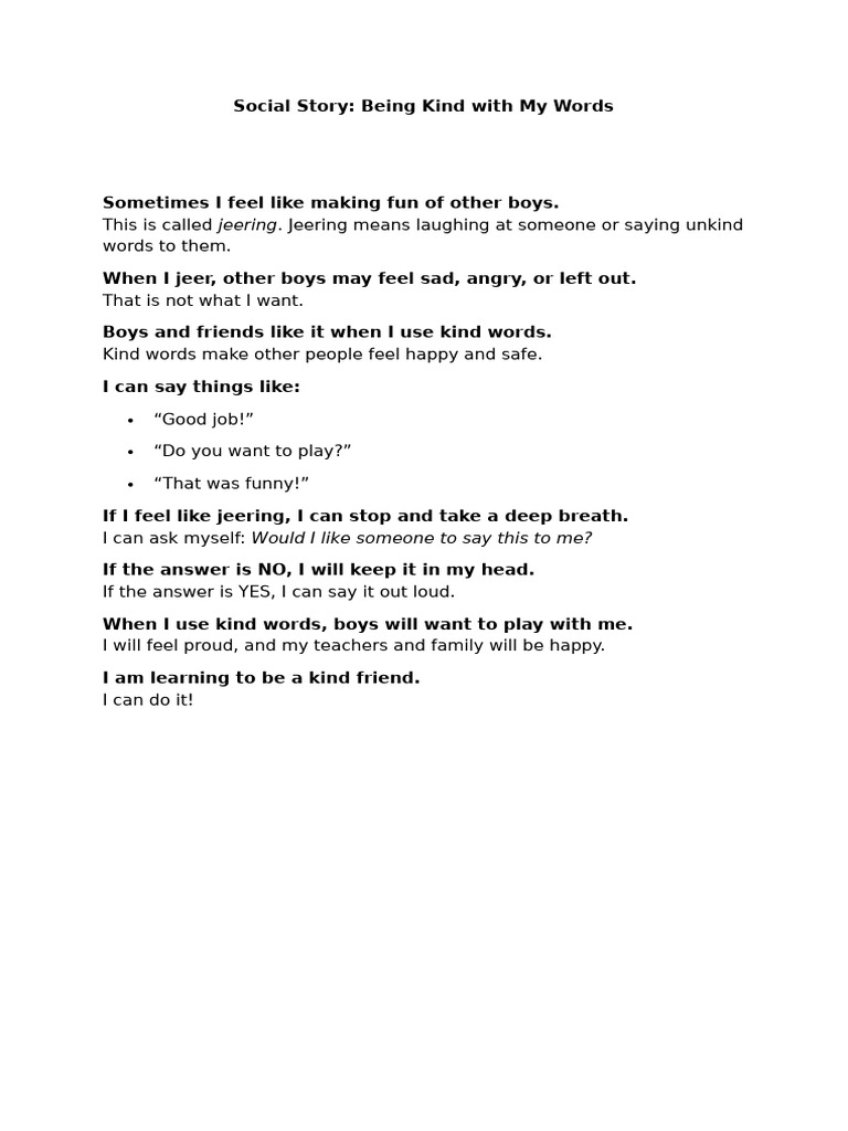 Being Kind With My Words (No Jeering) | PDF