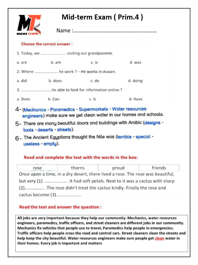 Mid-Term Exam (Prim. 6) | PDF