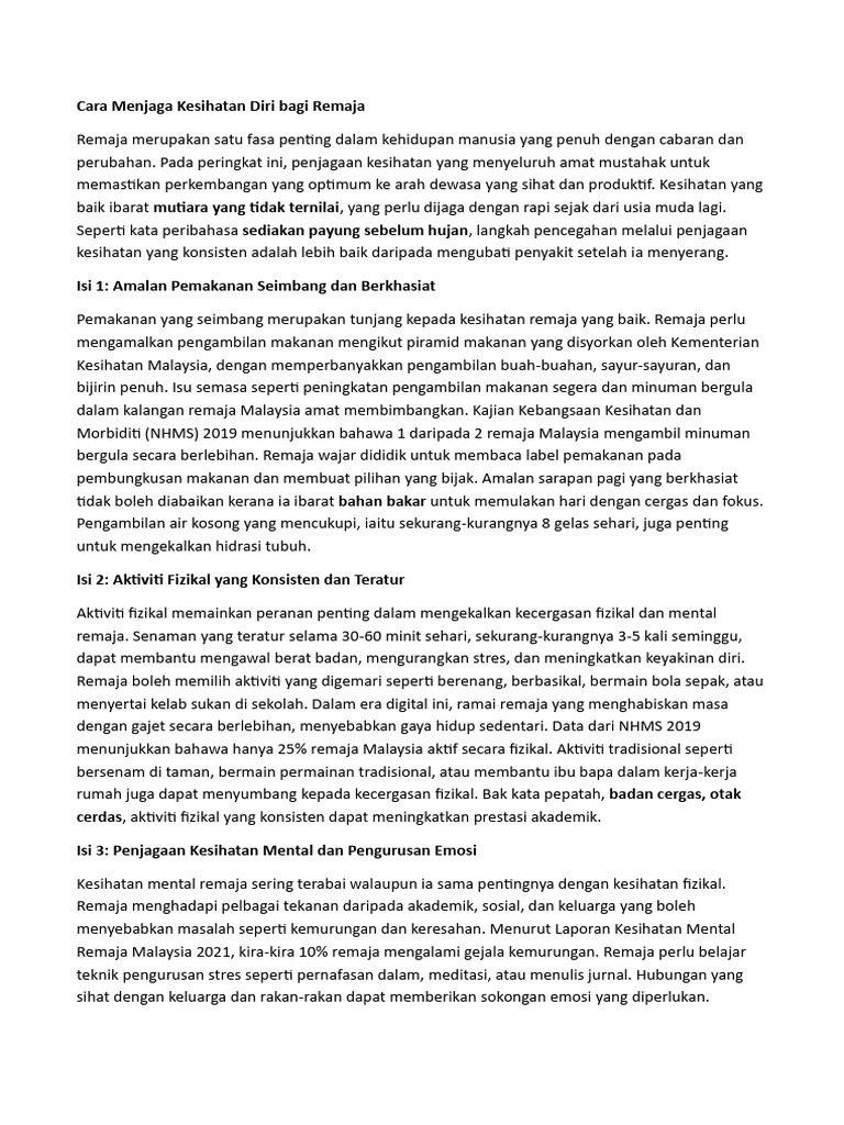 Cara Menjaga Kesihatan Diri Bagi Remaja | PDF