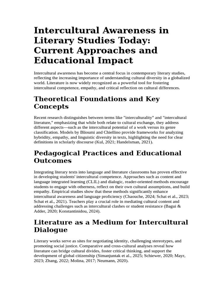 Intercultural Awareness in Literary Studies | PDF | Cross Cultural ...