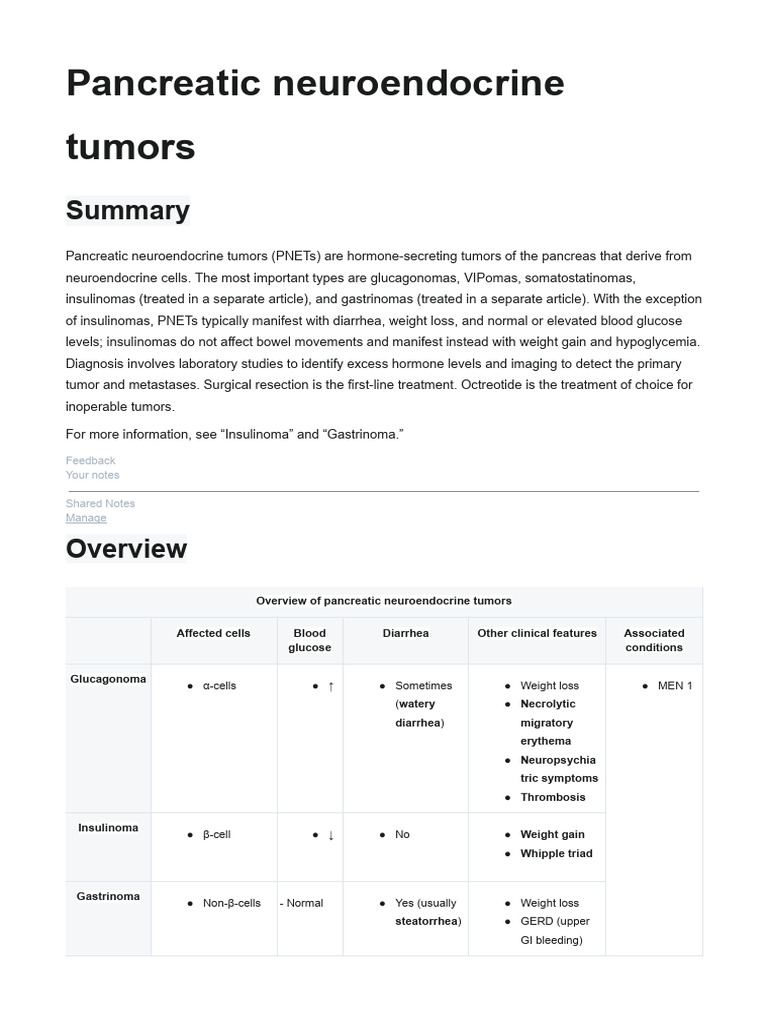 Overview of Pancreatic Neuroendocrine Tumors | PDF | Pancreas ...