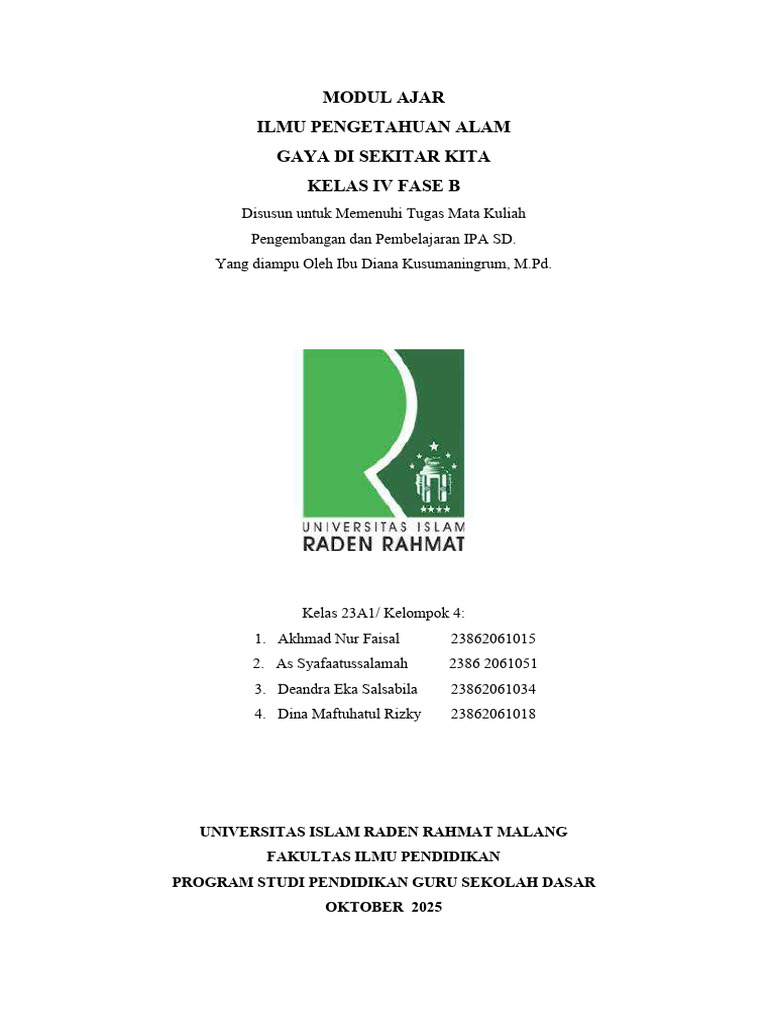 Modul IPA Kelas IV: Gaya dan Gerak | PDF