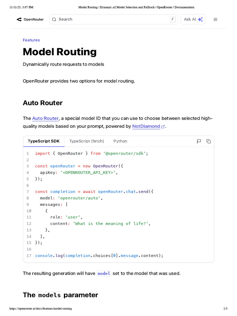 Model Routing - Dynamic AI Model Selection and Fallback - OpenRouter - Documentation | PDF ...