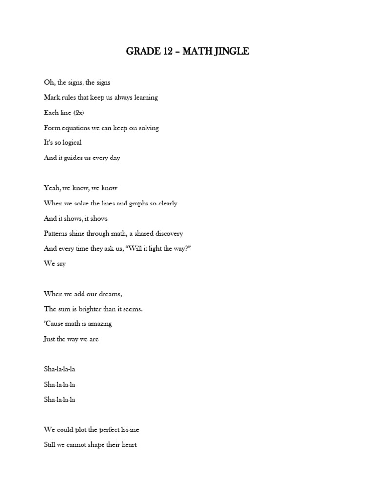 Grade 12 Math Jingle: Learning Fun | PDF