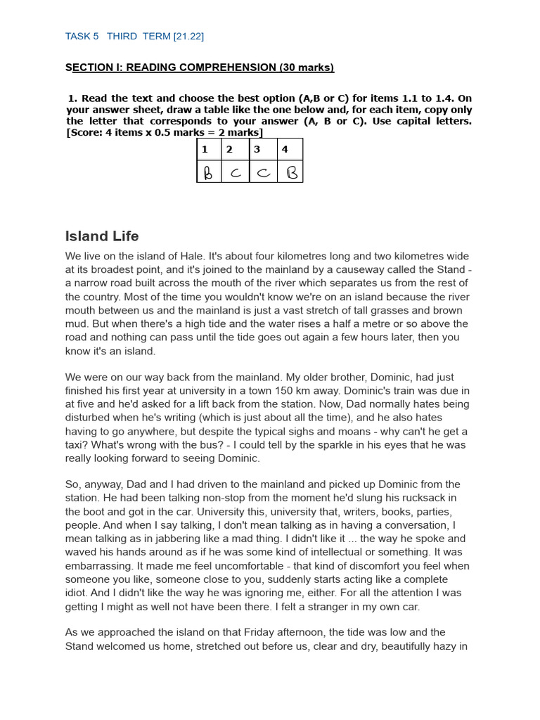 Reading Comprehension and Language Skills Test | PDF