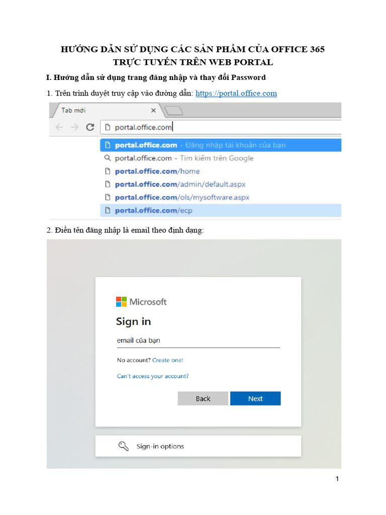 1a. Huong Dan Dang Nhap Email - Office 365 | PDF