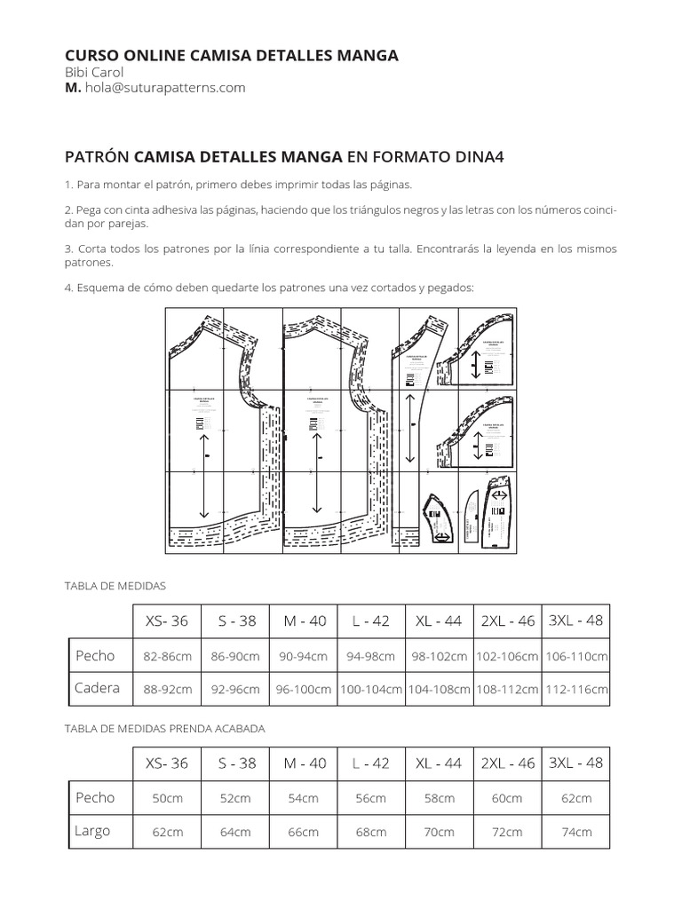 Patrón camisa detalles manga A4 | PDF