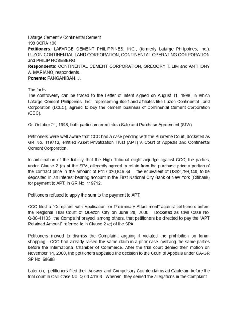 Lafarge Cement v Continental Cement Case Summary | PDF | Lawsuit ...