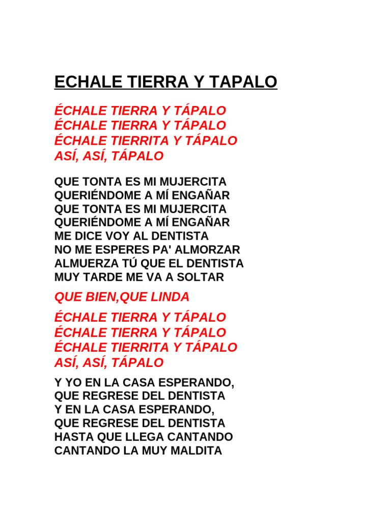 Échale Tierra y Tápalo: Letra y Significado | PDF