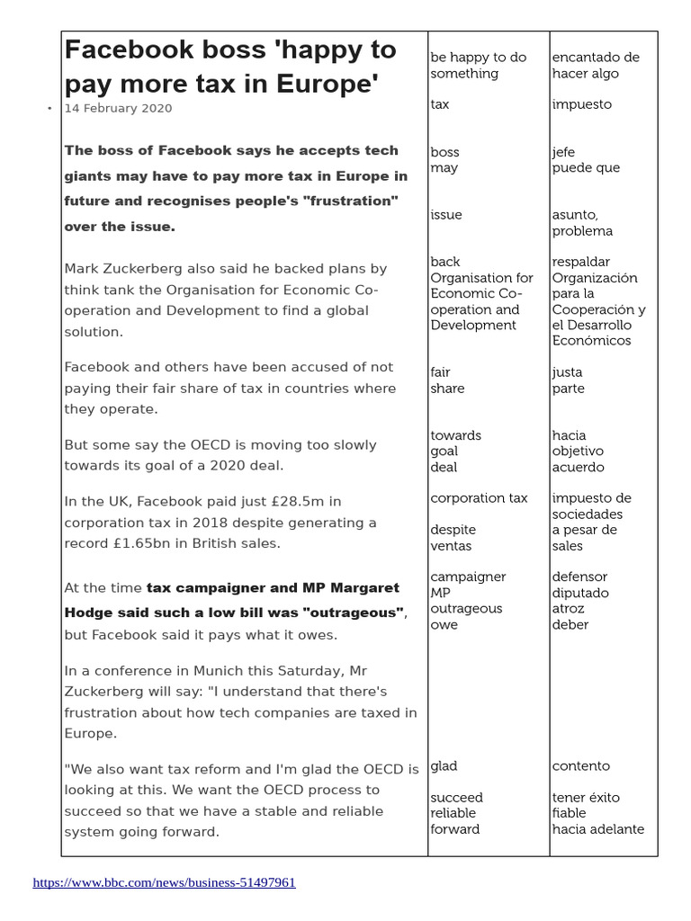 20 02 14 Facebook Boss 'Happy to Pay More Tax in Europe' | PDF | Taxes ...