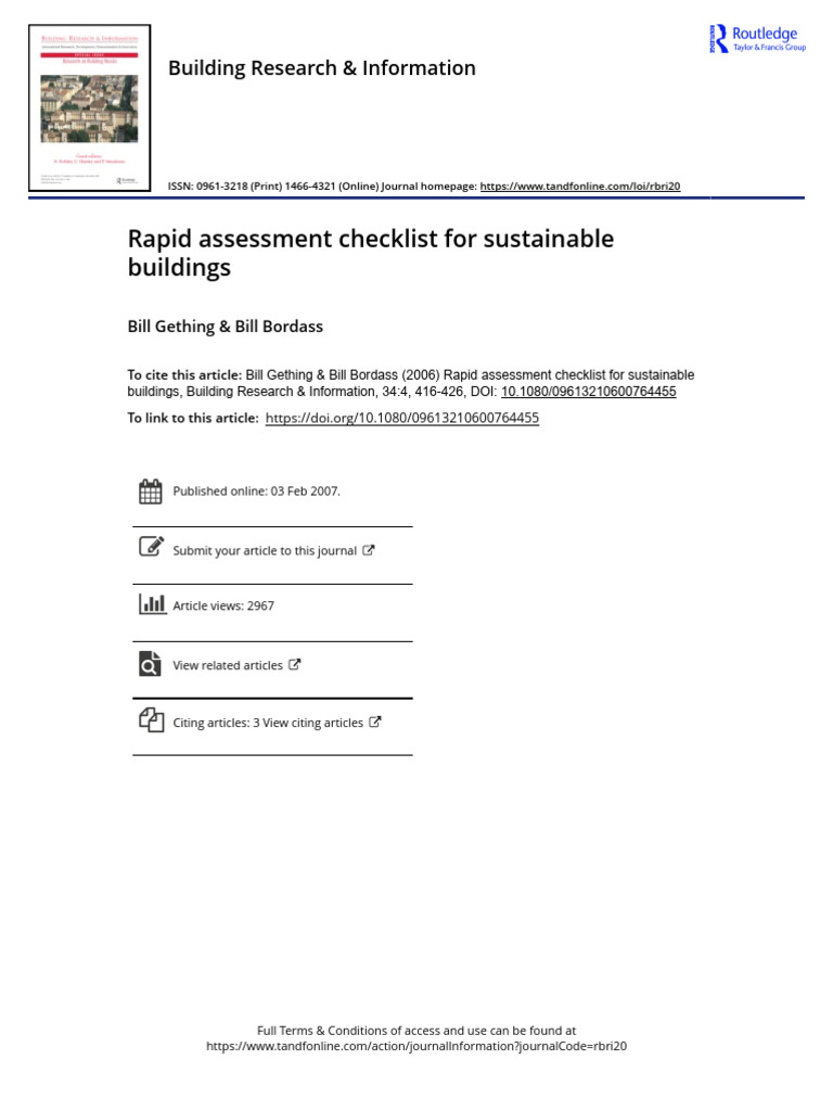 Rapid Assessment Checklist For Sustainable Buildings | PDF | Green ...