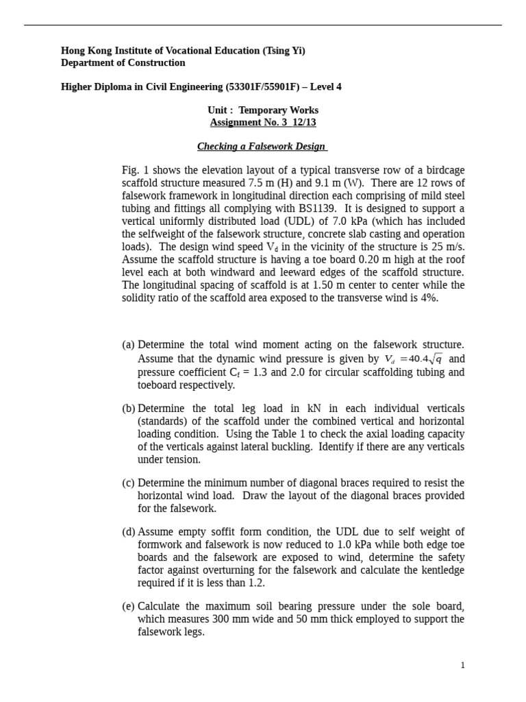 ASS03 Falsework Design 12 13 PT | PDF | Scaffolding | Mechanical ...