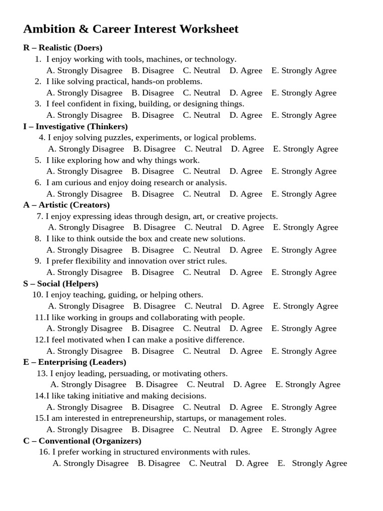 Ambition Worksheet | PDF | Cognition | Learning