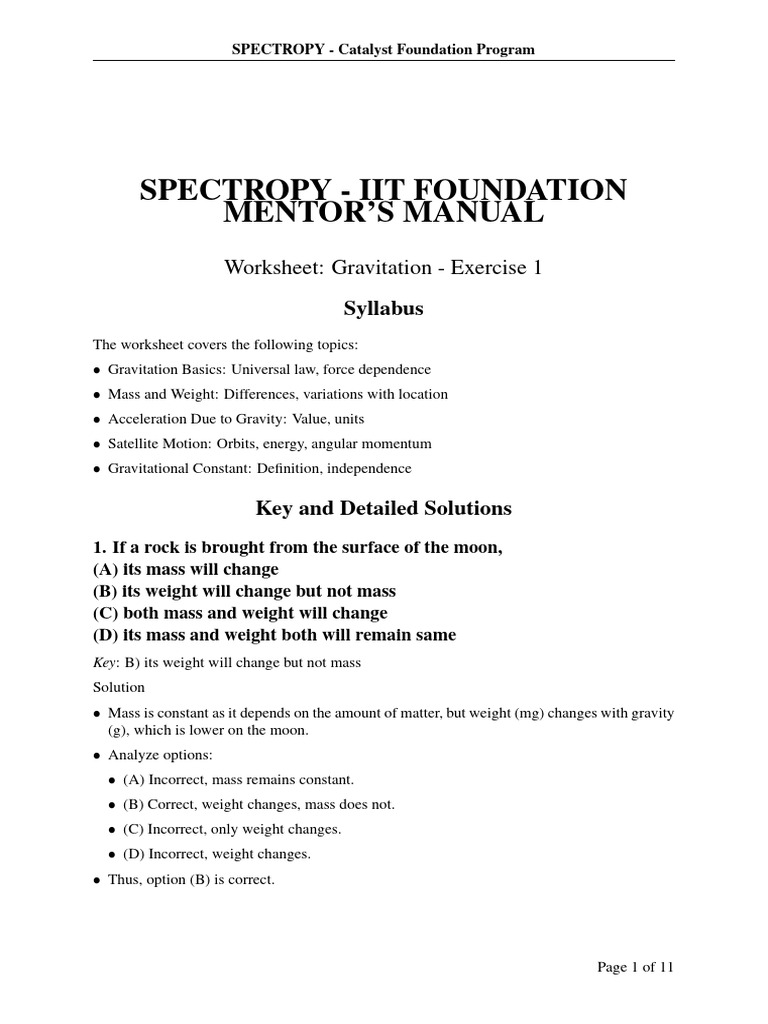 CATALYST_G9_PHY_GRAVITATION_Manual | PDF | Weight | Force