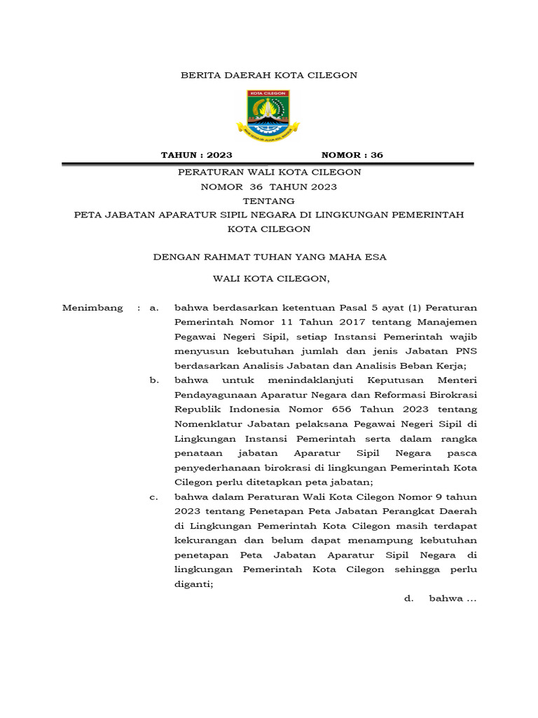 Peta Jabatan ASN Pemkot Cilegon 2023 | PDF