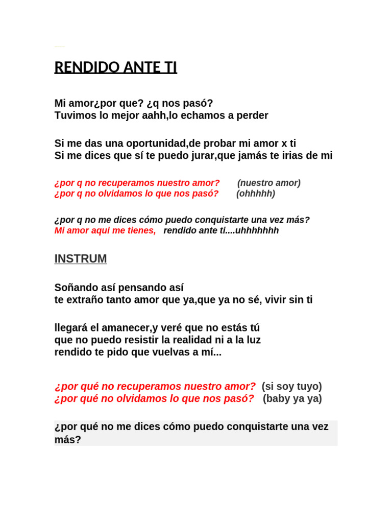 Rendido Ante Ti: Letras de Canción | PDF | Amor