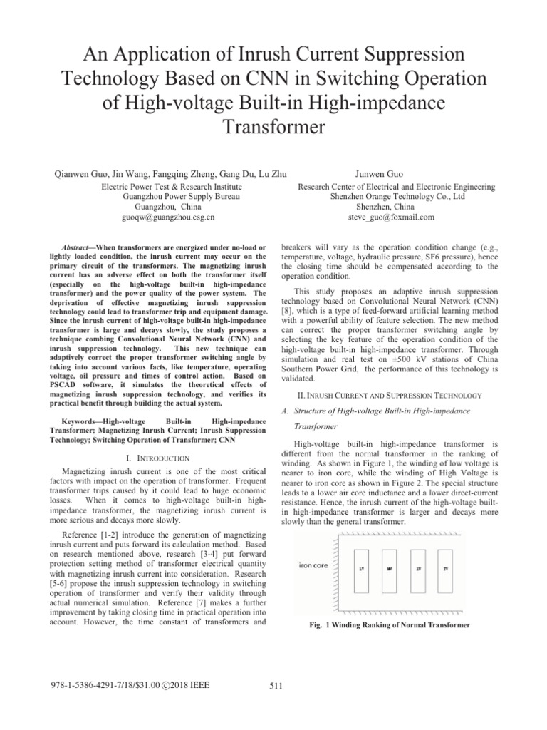 An Application of Inrush Current Suppression Technology Based on CNN in ...