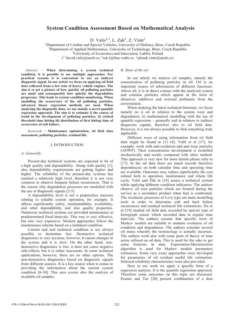 2018 System Condition Assessment Based On Mathematical Analysis | PDF ...