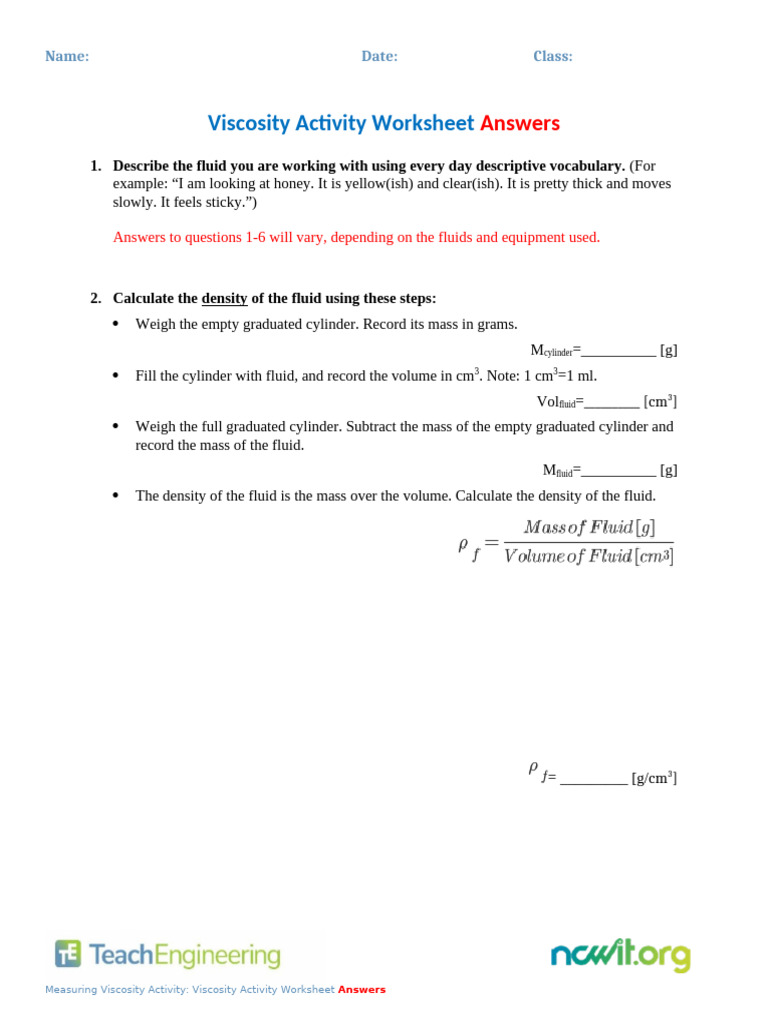 Viscosity Measurement Worksheet Guide | PDF | Viscosity | Applied And ...