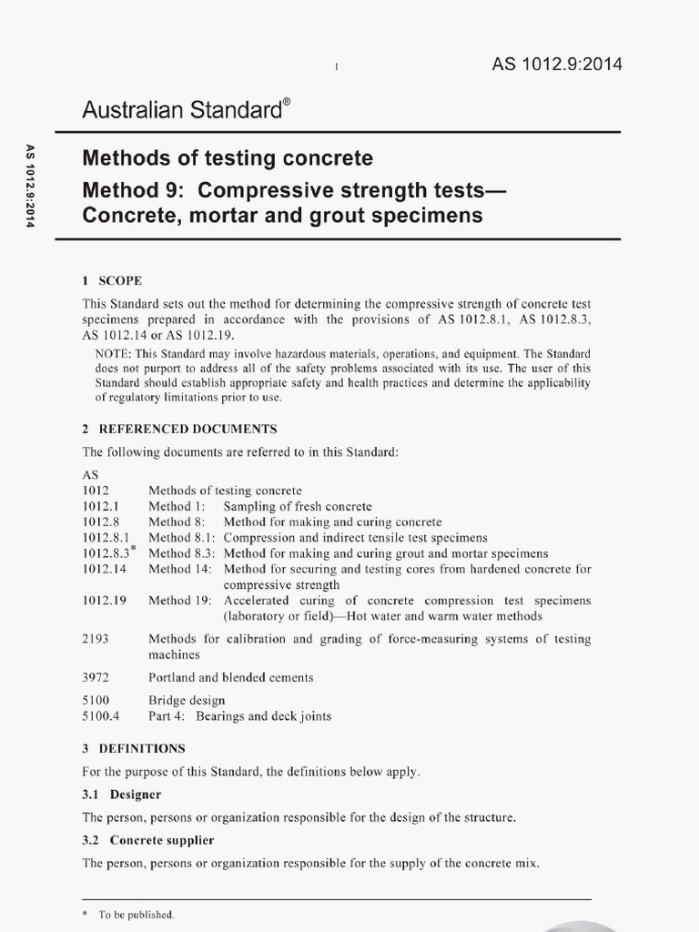 AS 1012.9 2014 Methods of Testing Concrete Method 9 Compressive ...
