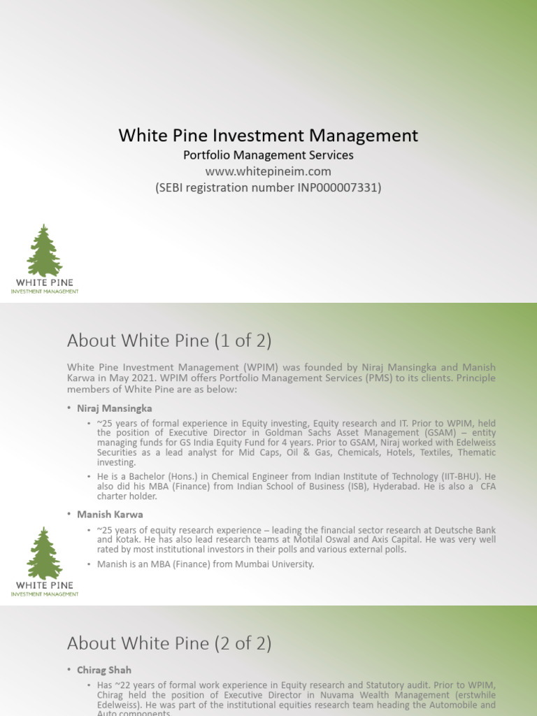 White Pine PMS | PDF | Investing | Financial Analyst