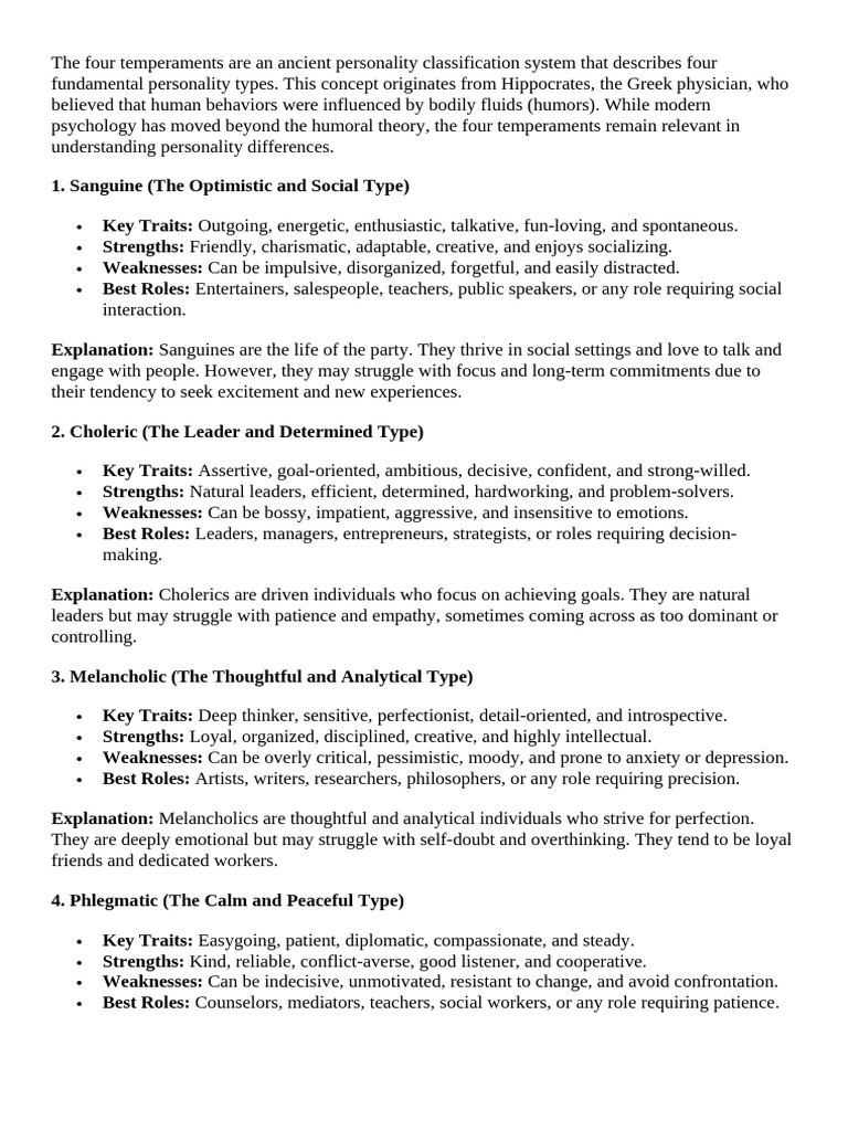 The-4-Temperaments | PDF | Social Psychology | Psychology