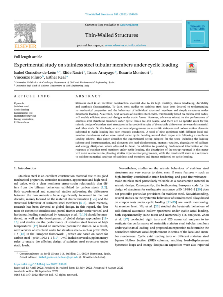 Cyclic Loading Effects on Stainless Steel Tubes | PDF | Fracture | Buckling