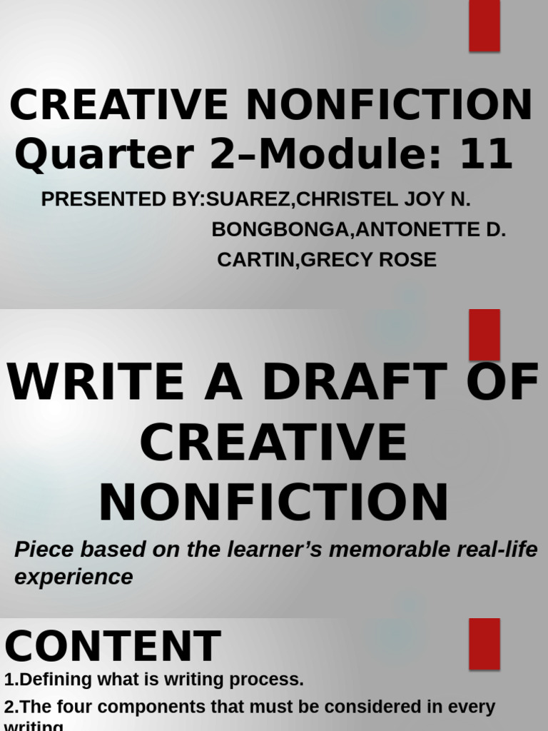 Creative Nonfiction Writing Guide | PDF | Essays | Paragraph