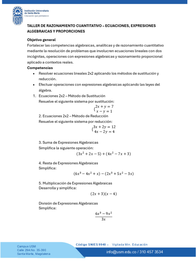 Taller de Razonamiento Cuantitativo | PDF
