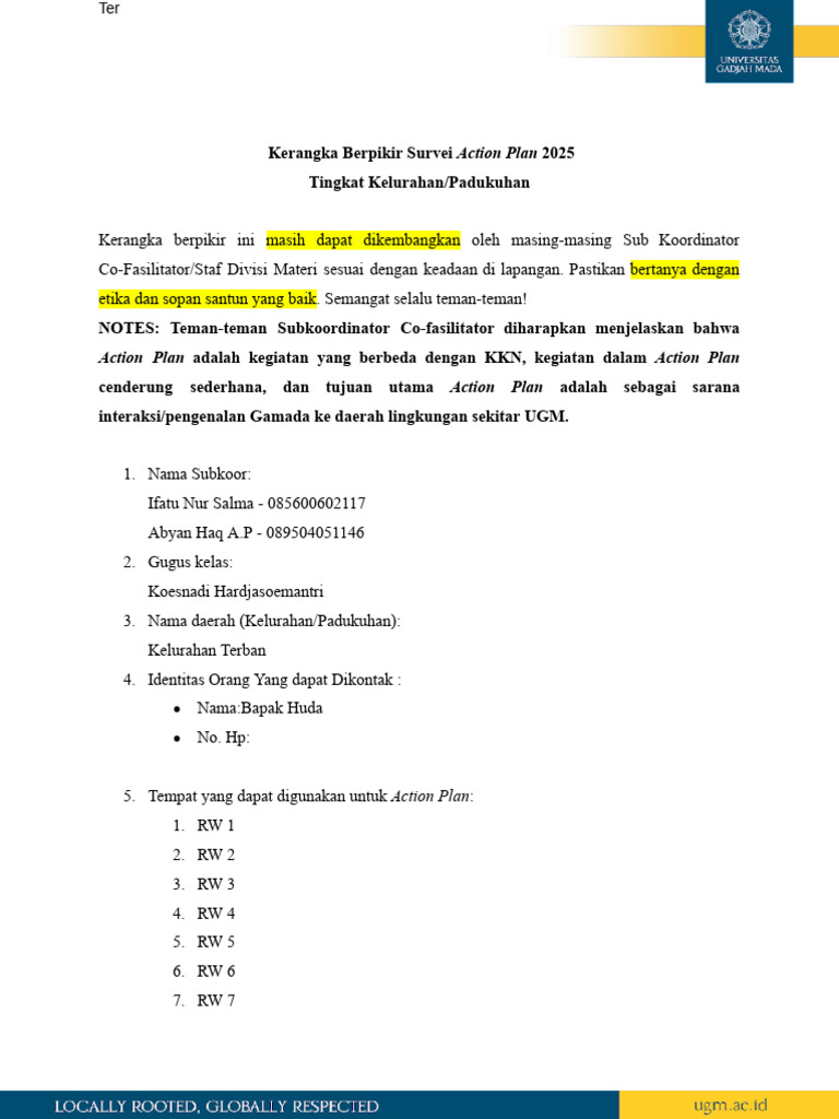Kerangka Berpikir Survei Kelurahan Terban Action Plan.docx | PDF
