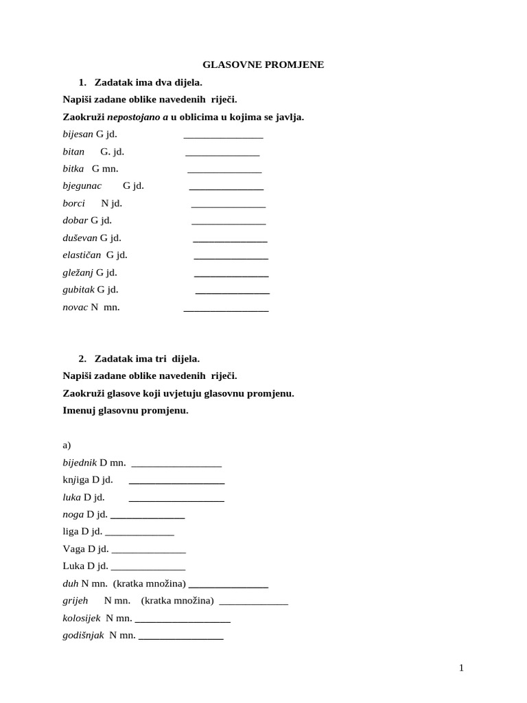 Glasovne Promjene - Vježbe | PDF