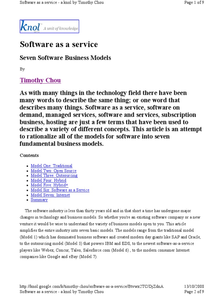 7 Software Business Models SaaS | PDF | Software As A Service | Sales