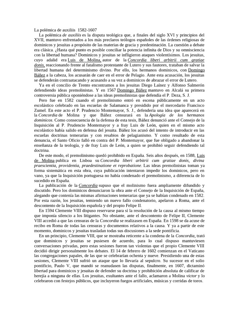 La Controversia de Auxiliis (1582-1607) | PDF | Epistemología | Teología