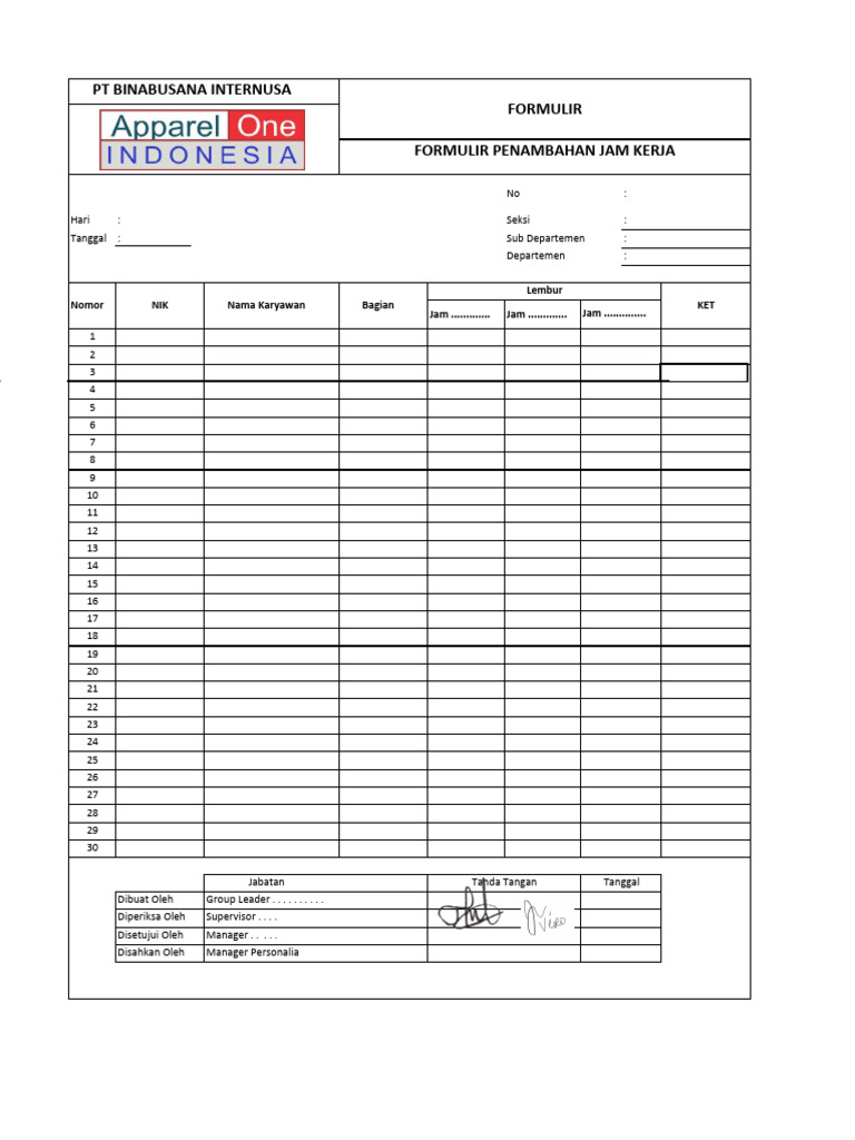 Form Lembur Ppic 310525 | PDF