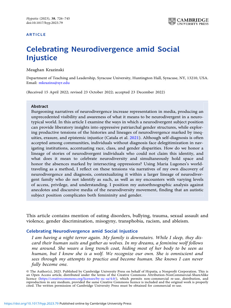 Neurodivergence and Gender Injustice Insights | PDF | Autism | Domestic Violence