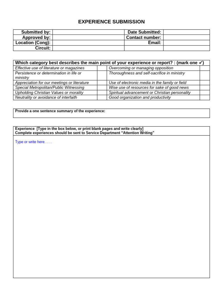 Experience Submission Guidelines | PDF
