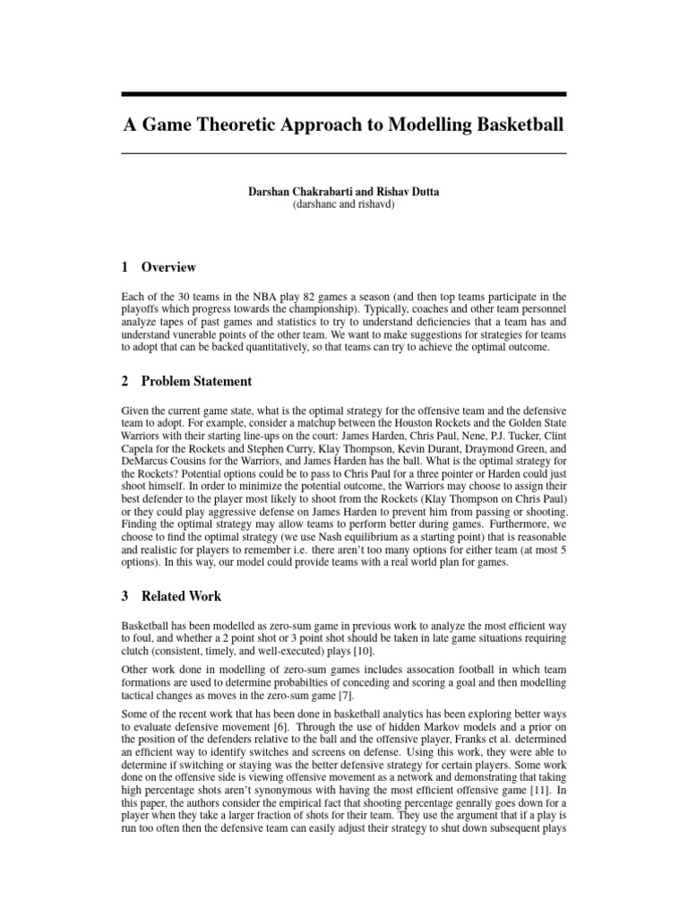 Game Theory | PDF | Basketball Positions | National Basketball Association