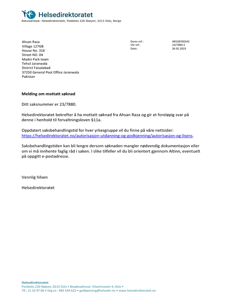 23 - 7880-2melding Om Mottatt Søknad | PDF