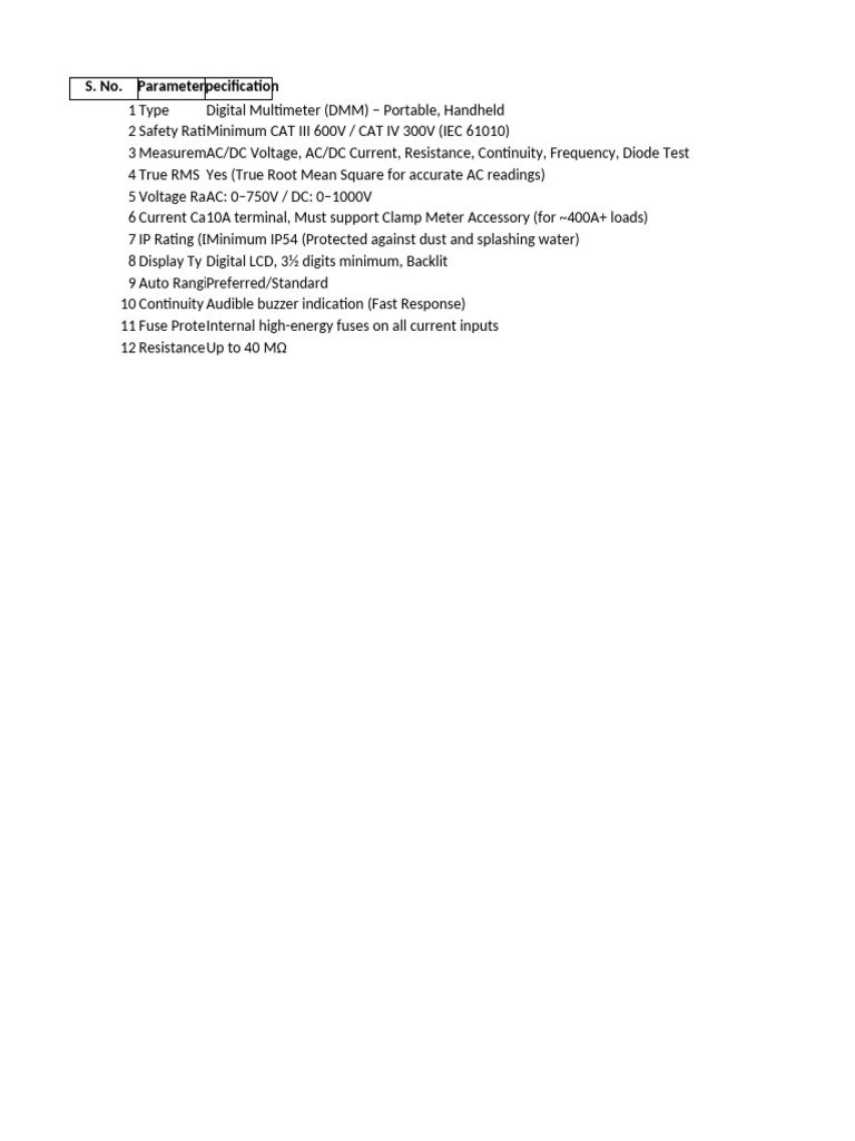 Digital Multimeter Specifications | PDF