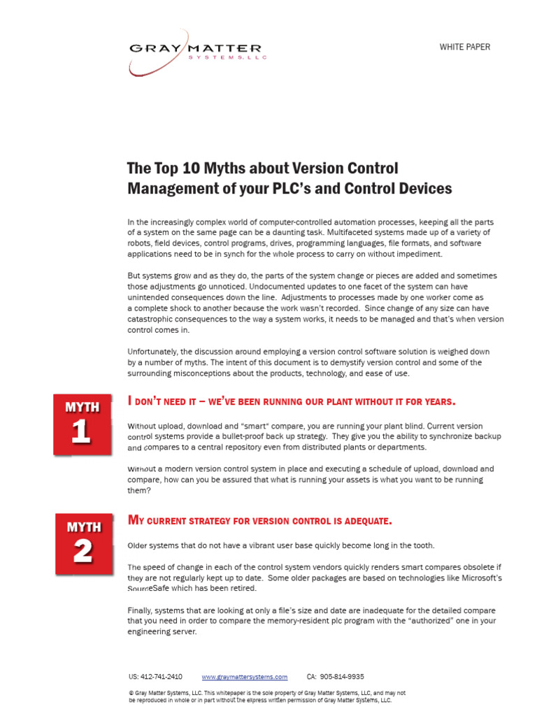 Top 10 Myths About Version Control Management PLC and Control Devices | PDF | Version Control ...