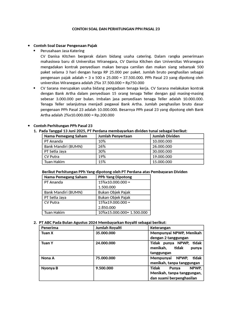 Contoh Perhitungan PPh Pasal 23 | PDF